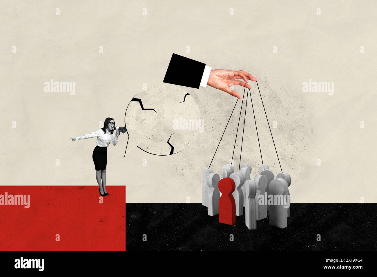 Composite photo collage of angry bossy businesswoman scream megaphone ...
