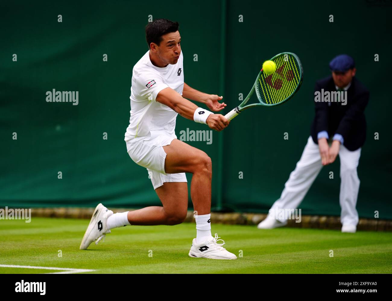 Luciano Darderi in action against Jan Choinski (not pictured) on day ...