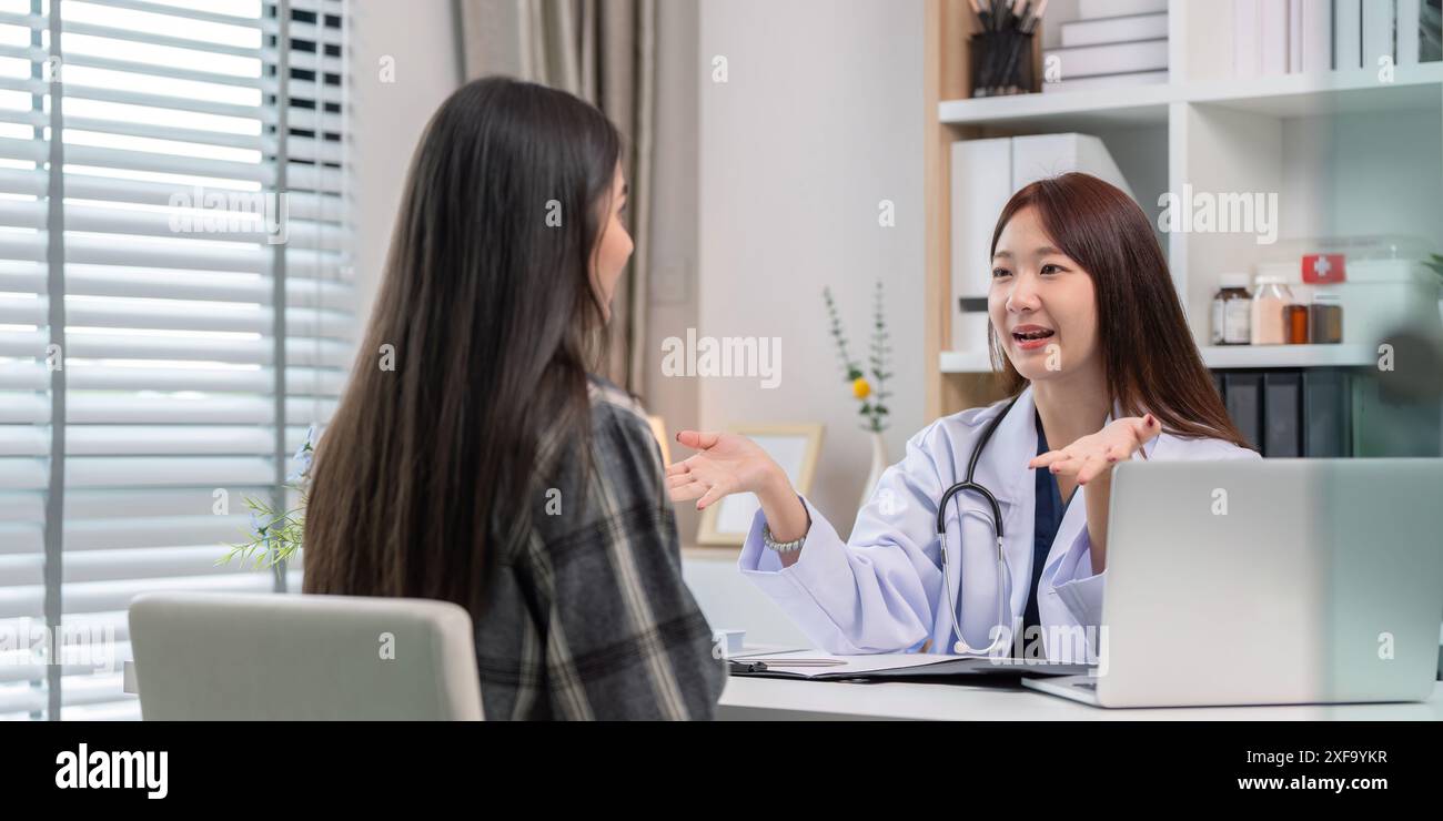 Female Doctor Discussing Medical History with Patient in Modern Clinic ...