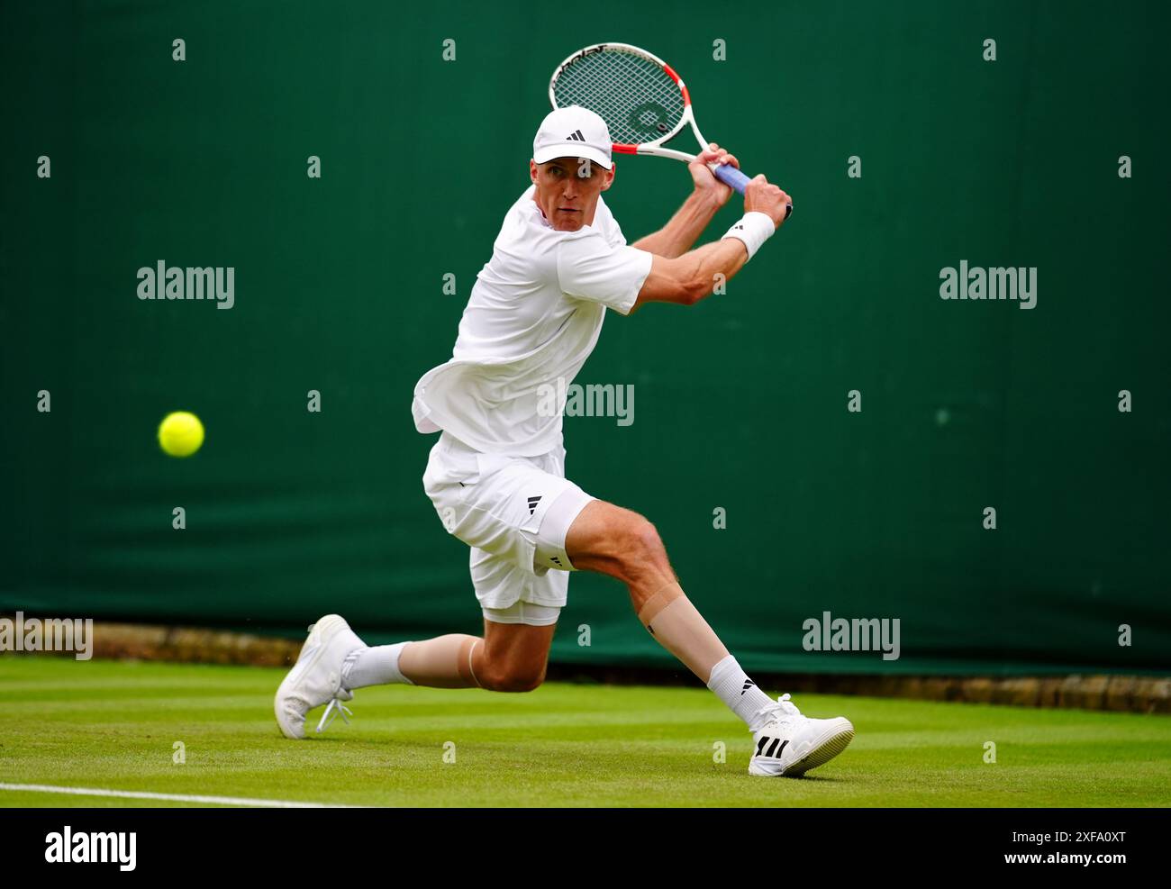 Jan Choinski in action against Luciano Darderi (not pictured) on day ...