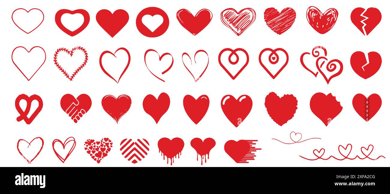 Red hearts set. Red hearts emoji. Set of red heart icons. Hearts on a white background Stock ...
