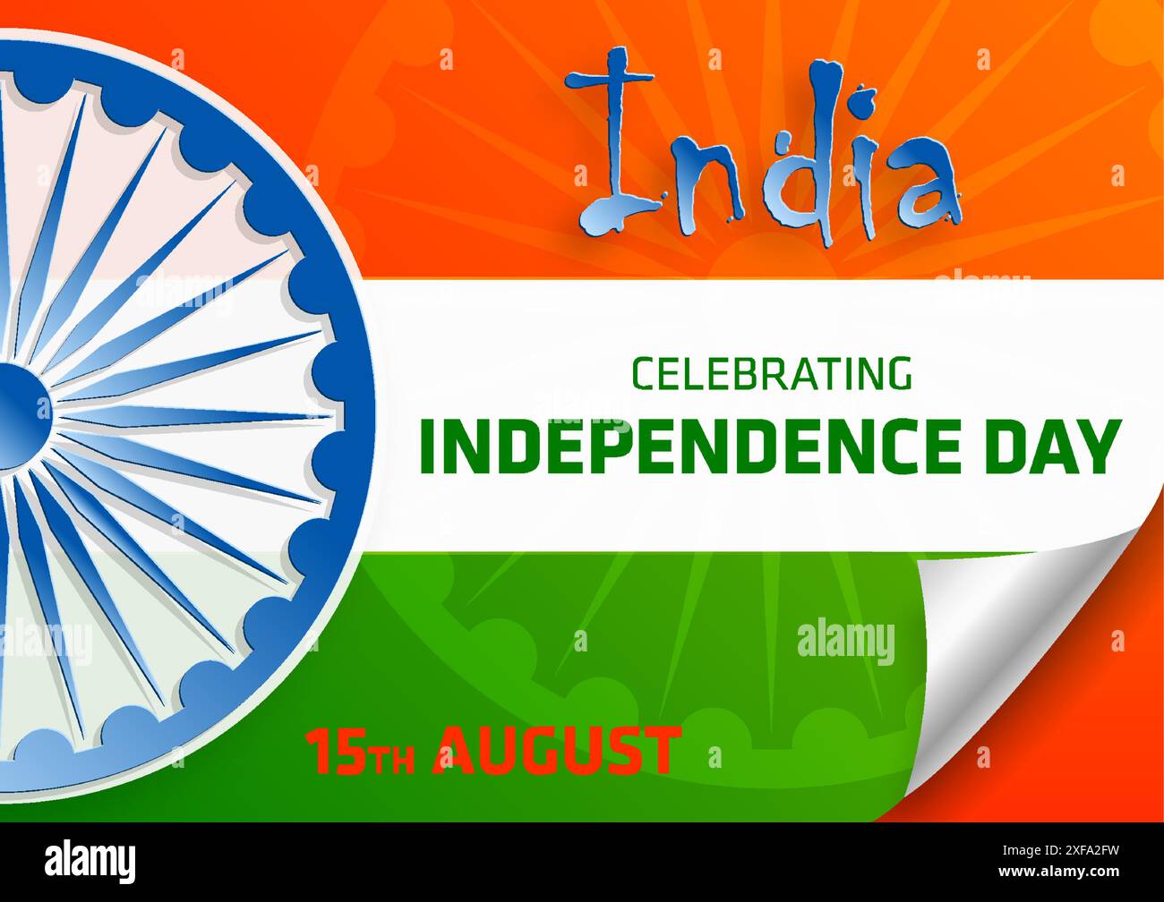 India independence Day, 15 of August text in saffron characters with ...