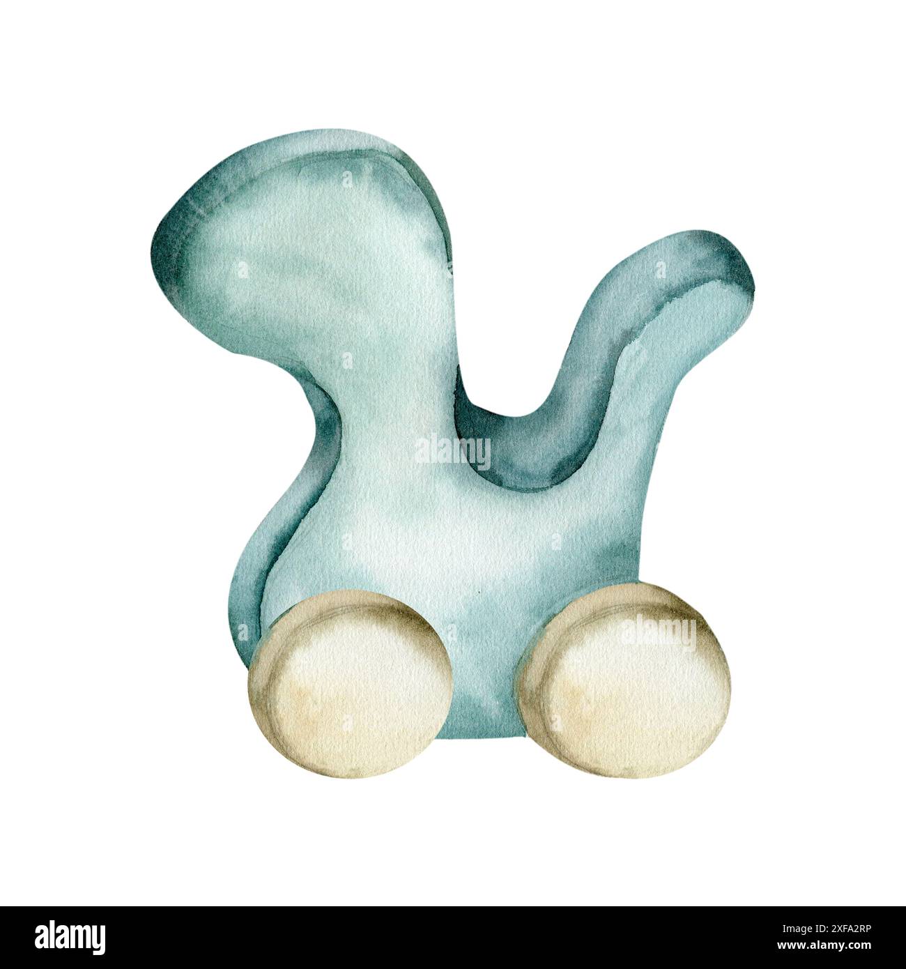 Children wooden toy of green dinosaur watercolor illustration. Hand ...