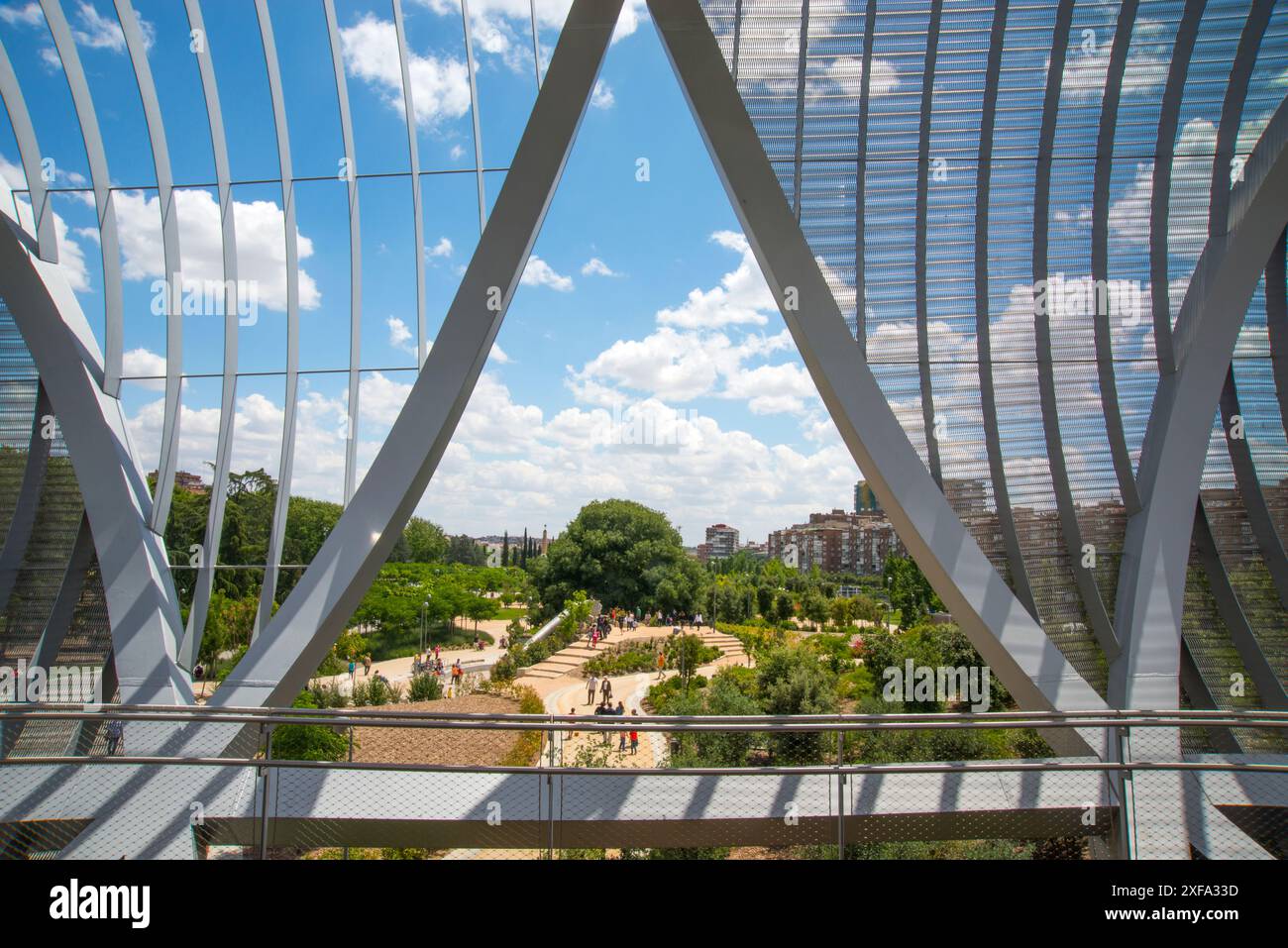 Madrid Rio park viewed from Perrault bridge. Madrid, Spain Stock Photo ...