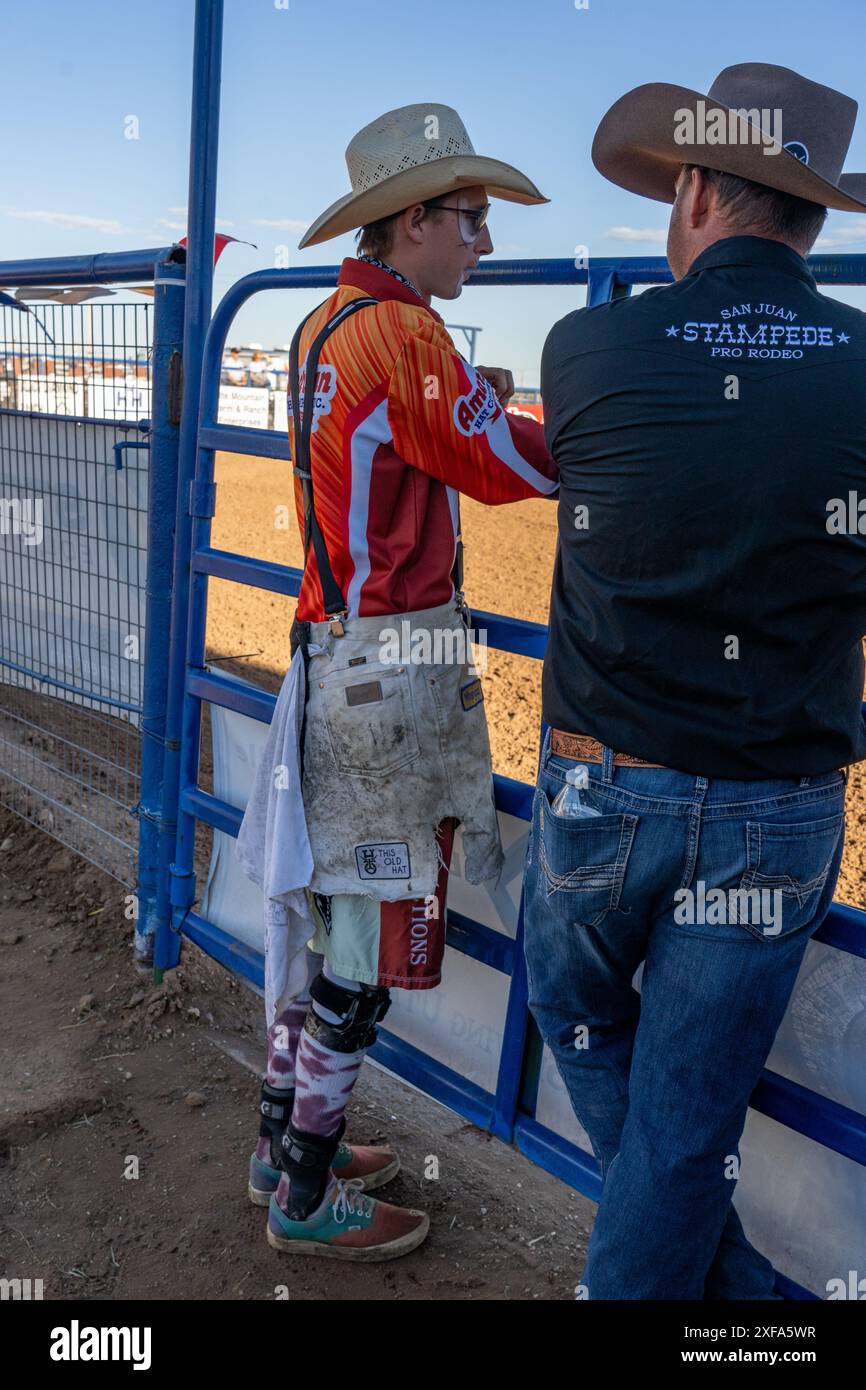 A PRCA rodeo clown / bull fighter in his costume at a rodeo in rural ...