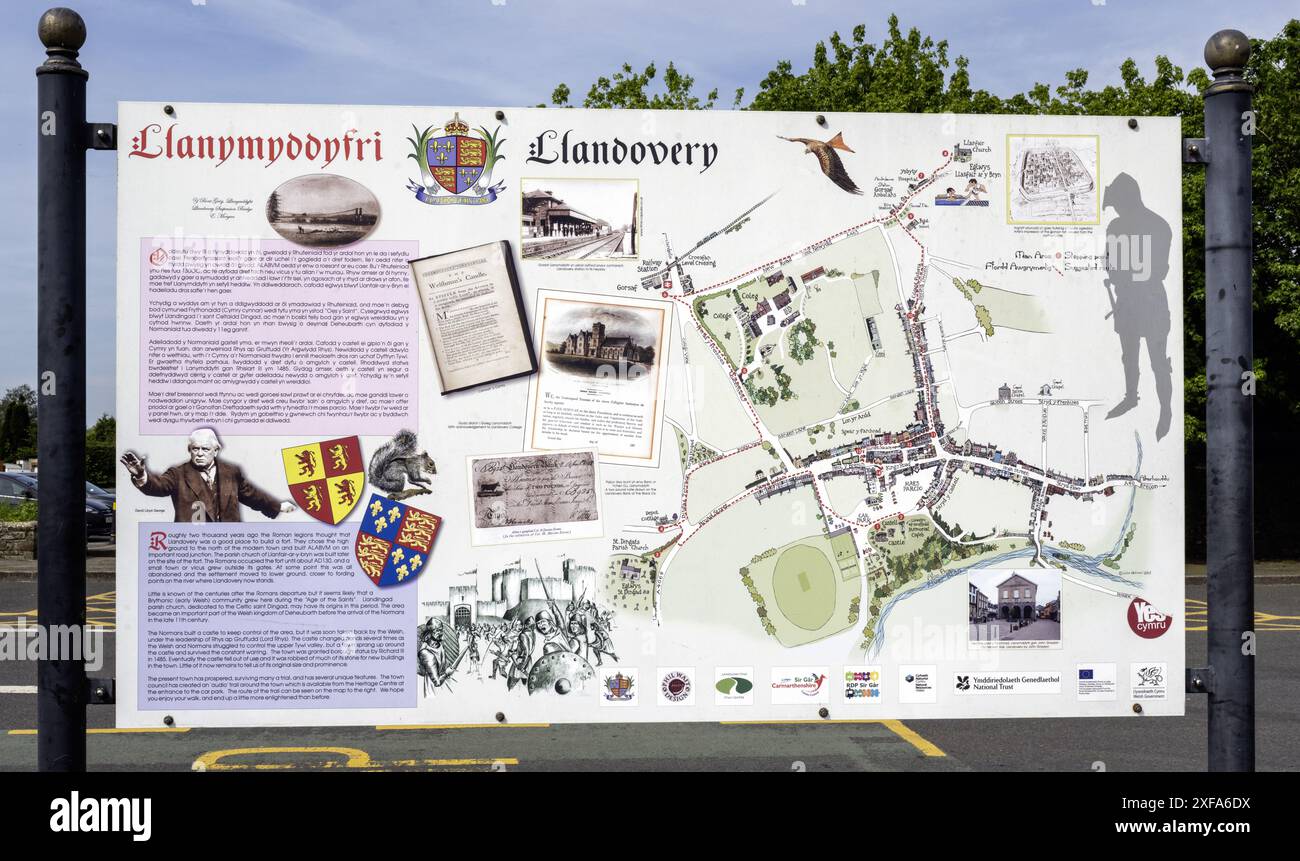 Tourist / visitor historic information board at Llandovery ...