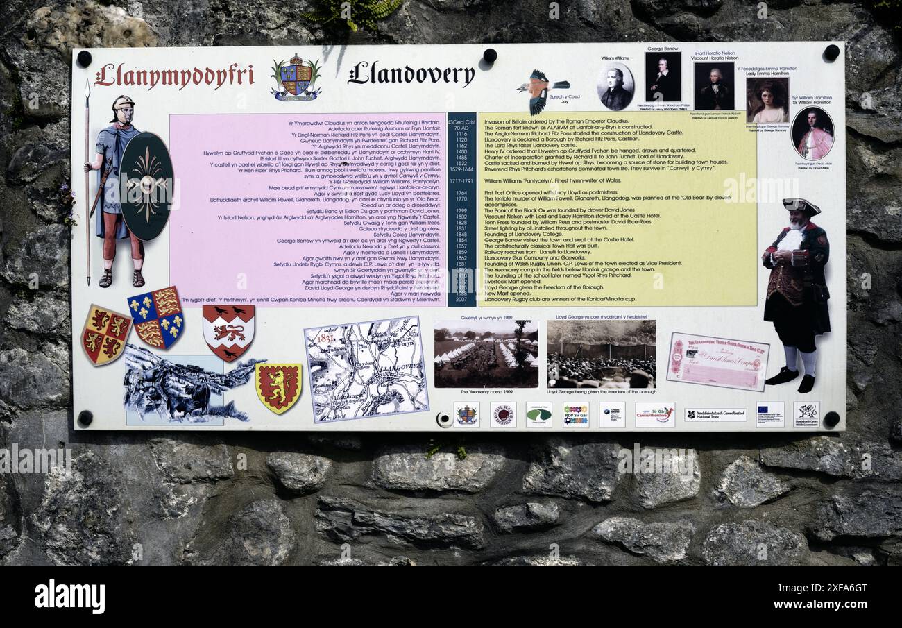 Tourist / visitor historic information board at Llandovery ...
