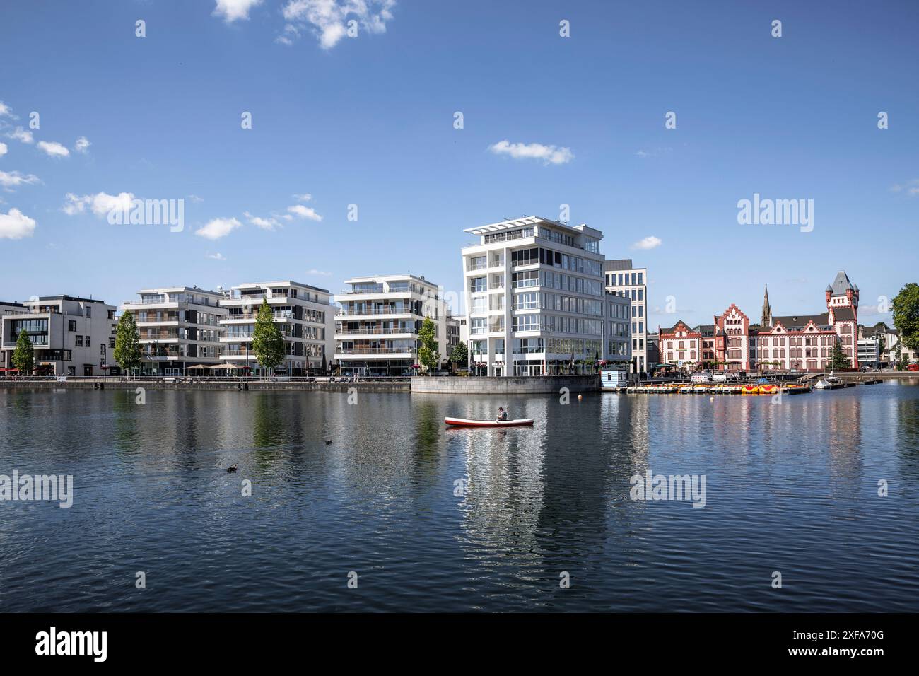 the Phoenix lake in the Hoerde district, view to the medical center ...