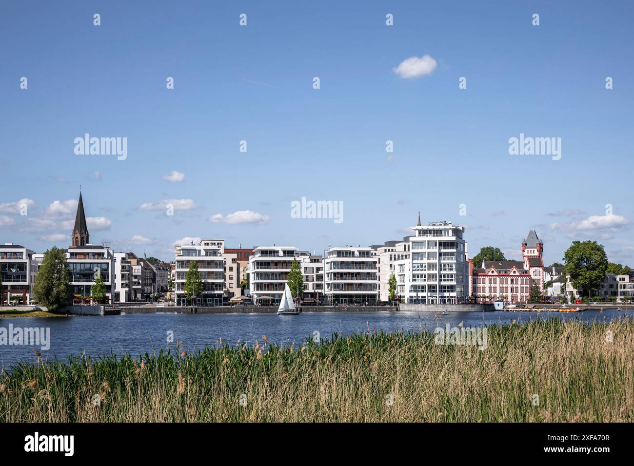 the Phoenix lake in the Hoerde district, view to the medical center ...