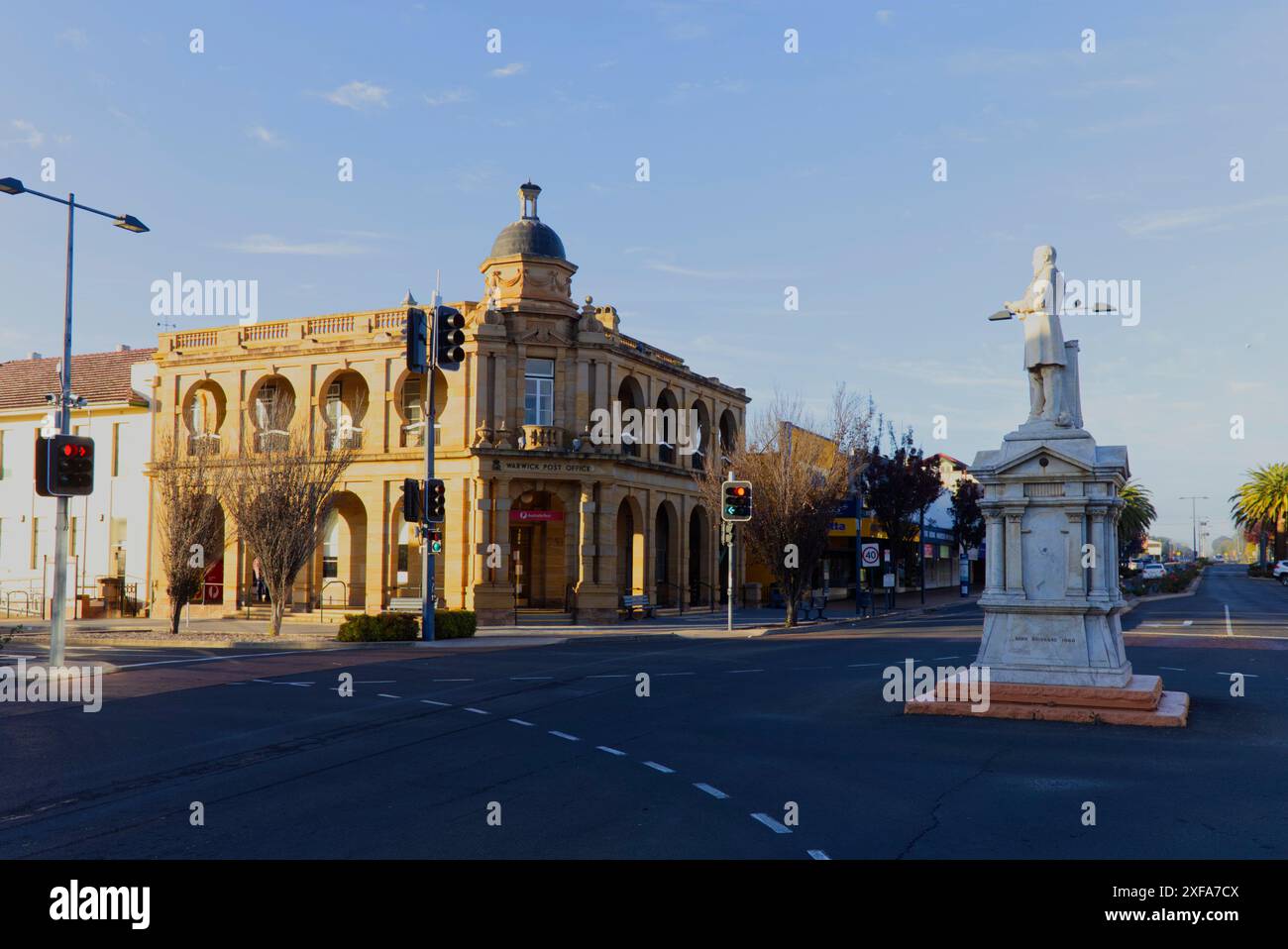The T J Byrnes Monument in front of the Warwick Post Office building ...