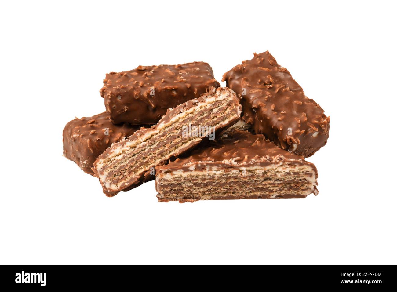 Chocolate coconut wafer bar isolated on white background. Tasty ...