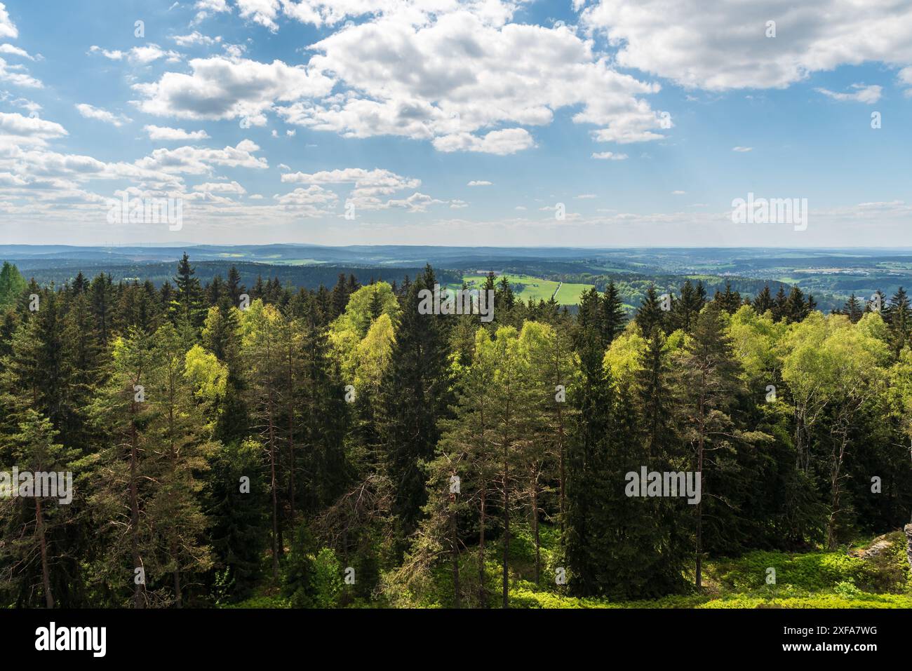 View from Vysoky kamen hill in westernmost part of Krusne hory ...