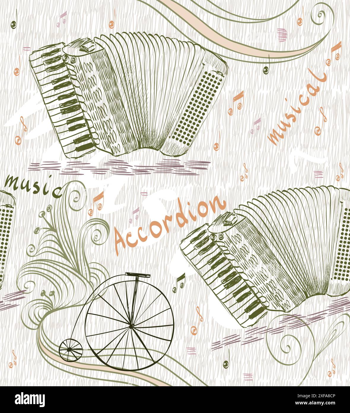hand drawn seamless pattern of classical musical instruments Stock ...
