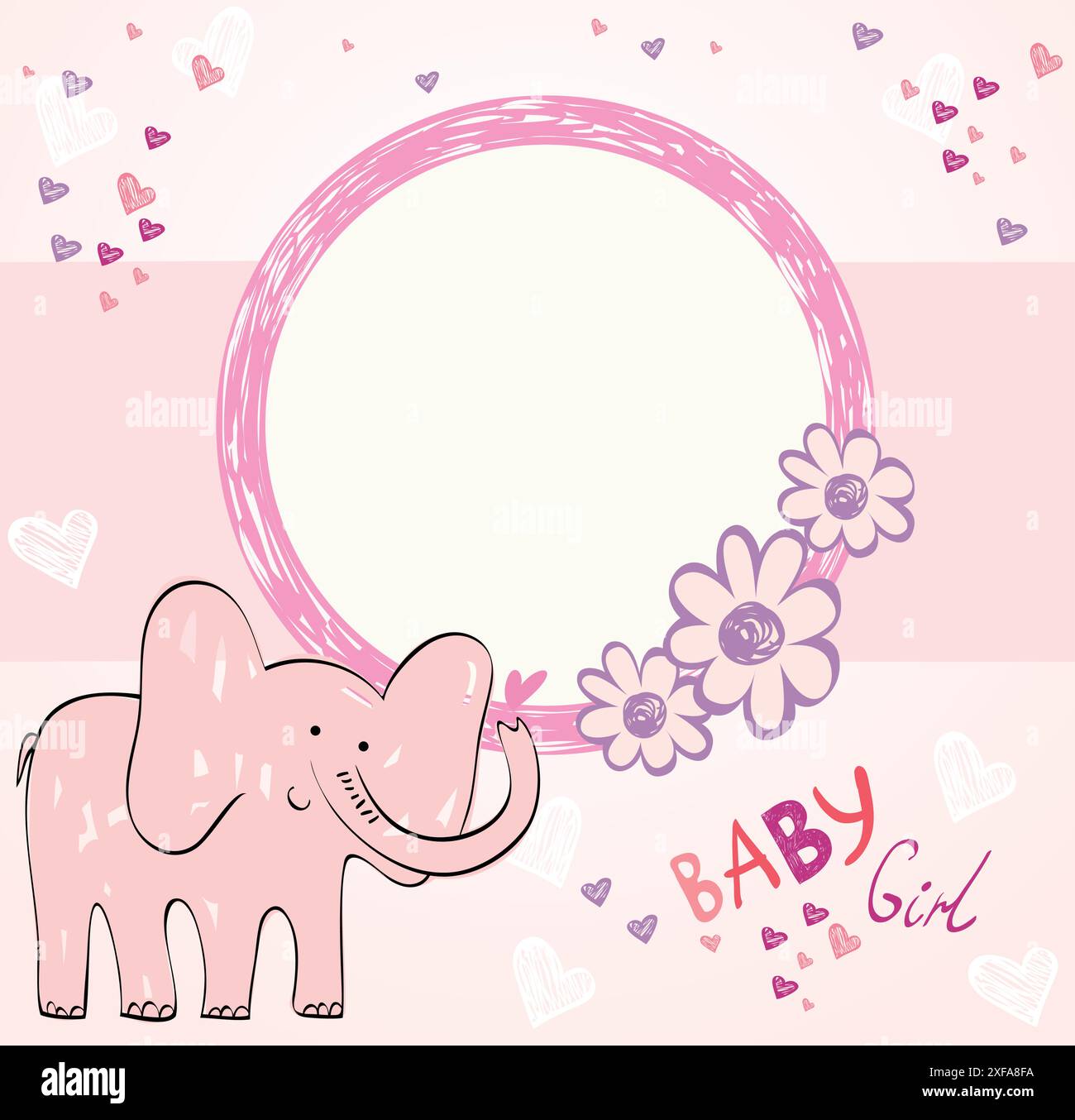 Hand drawn illustration with pink baby elephant Stock Vector Image ...