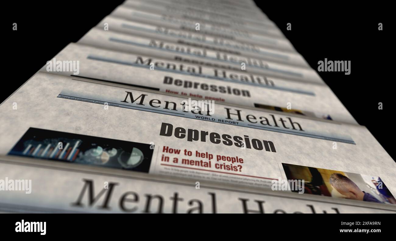 Depression mental health vintage news and newspaper printing. Abstract ...