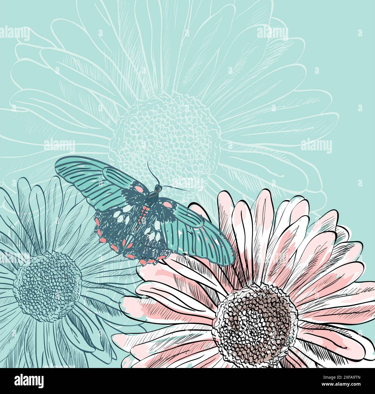 Illustration of beautiful butterfly flying around flower Stock Vector ...