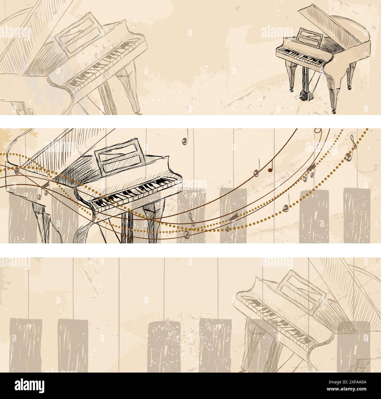 Vector Sketch Grand Piano on a light background. Banners Stock Vector ...