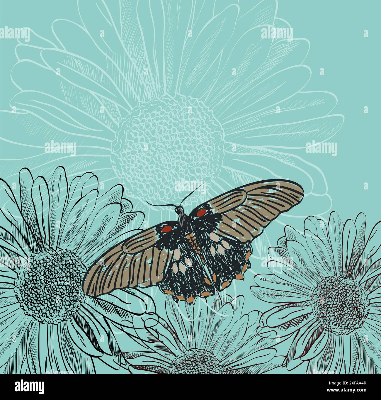 Illustration of beautiful butterfly flying around flower Stock Vector ...