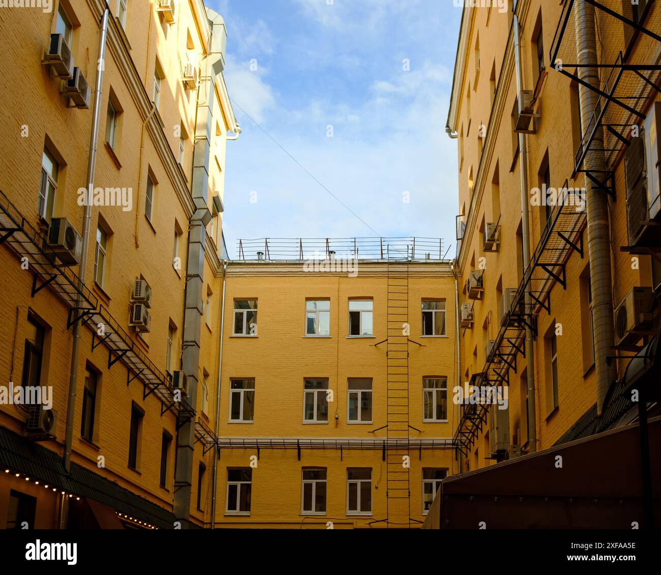 Bottom view of a typical courtyard well in the old center of Moscow ...