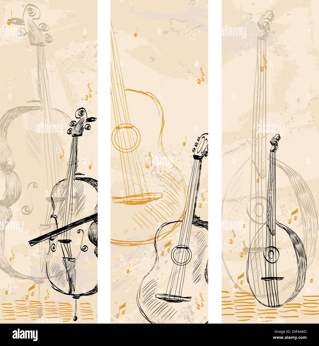 hand drawn musical instruments on a light background Stock Vector Image ...