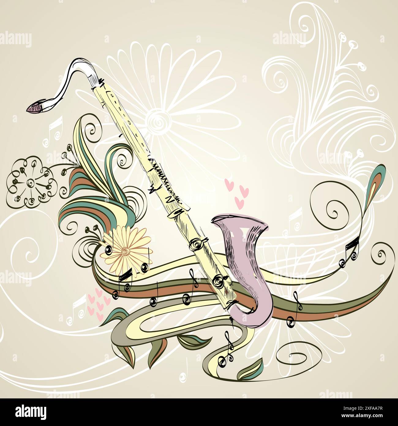 drawn illustration of a musical instrument clarinet Stock Vector Image ...