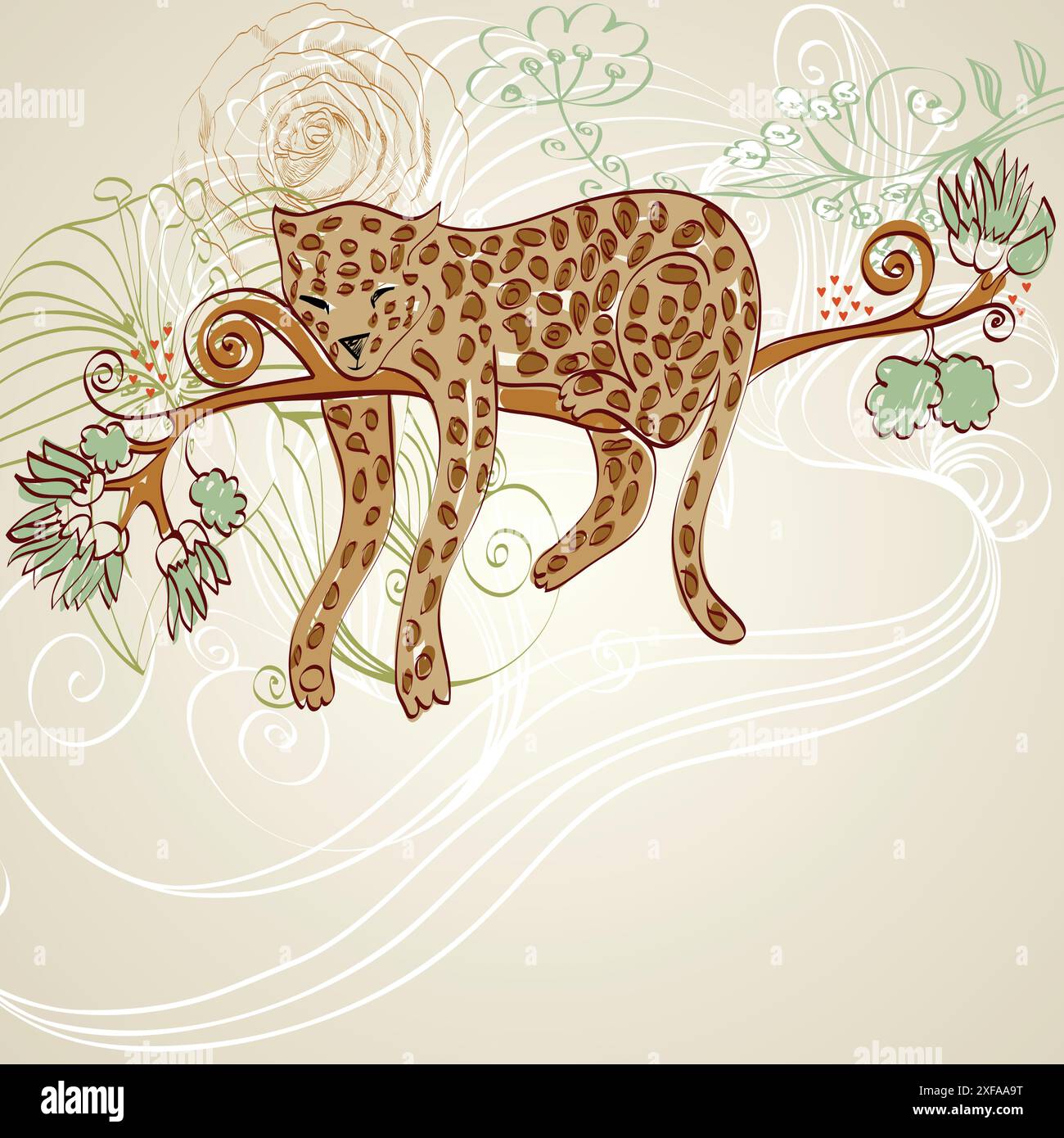 vector cartoon leopard sleeping on a branch Stock Vector Image & Art ...