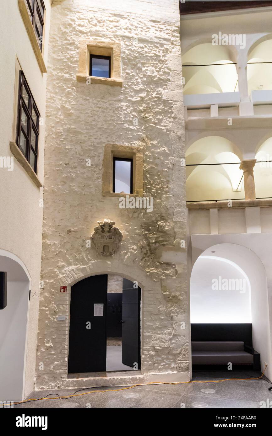 Medieval tower house with carved stone coat of arms of Sopron ...