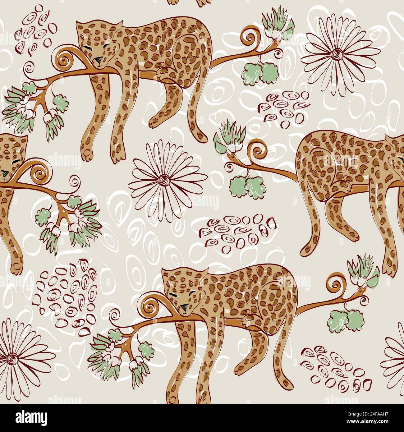 vector cartoon leopard sleeping on a branch Stock Vector Image & Art ...