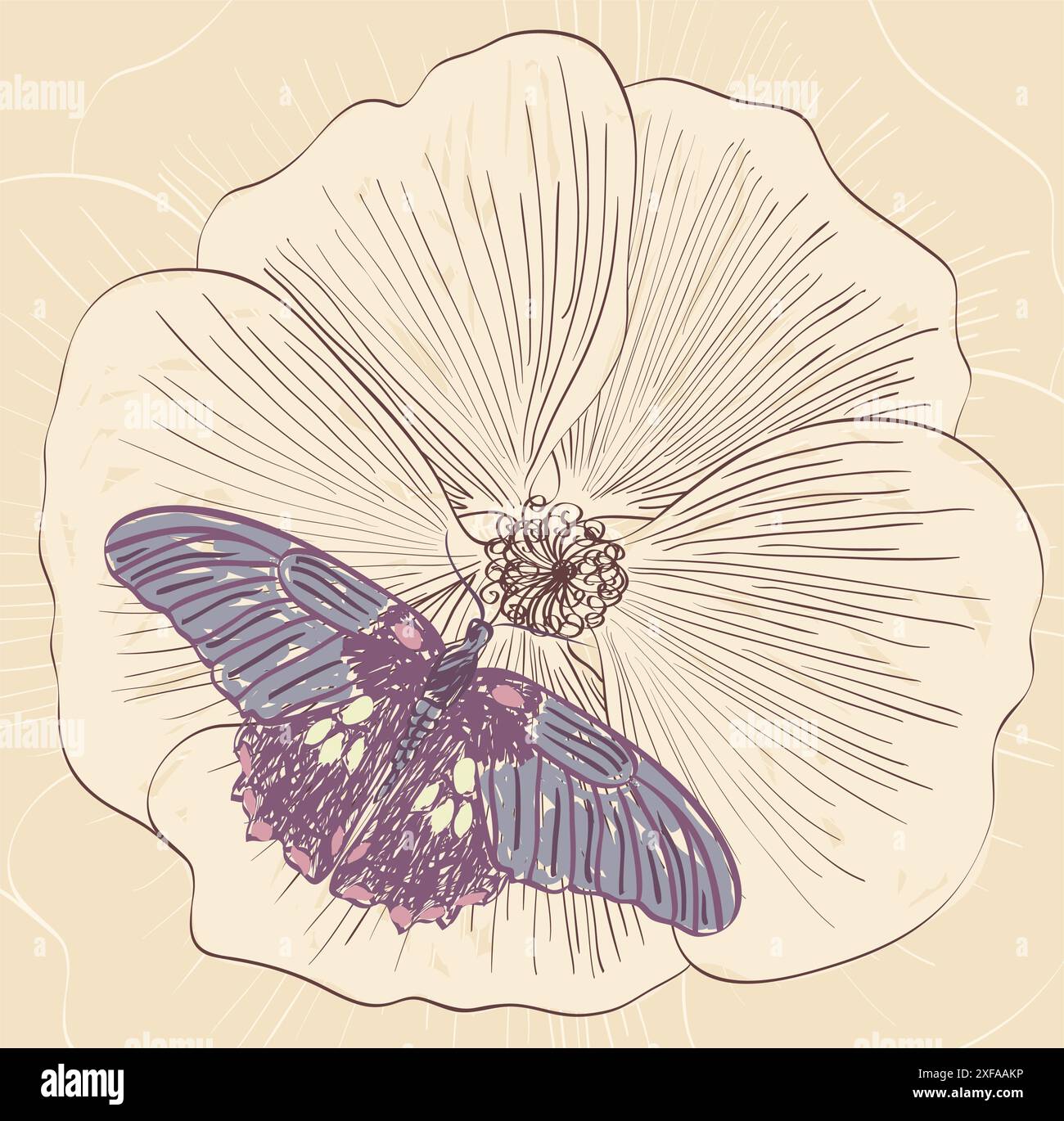 Illustration of beautiful butterfly flying around flower Stock Vector ...