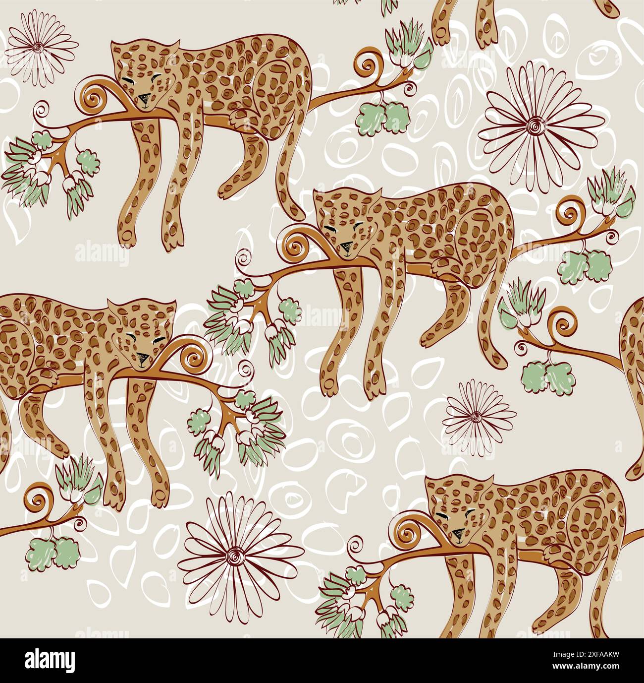 vector cartoon leopard sleeping on a branch Stock Vector Image & Art ...