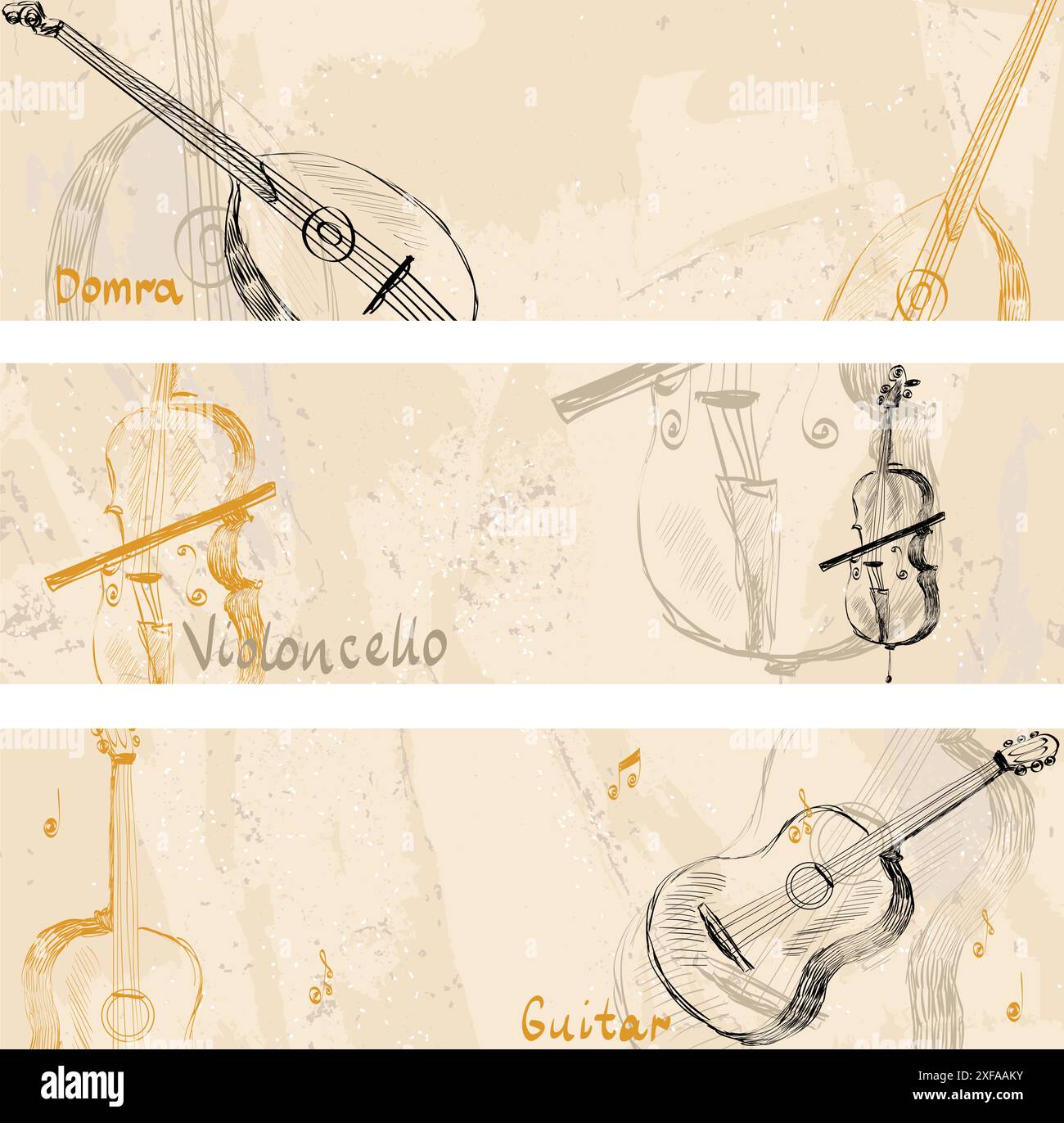 hand drawn musical instruments on a light background Stock Vector Image ...