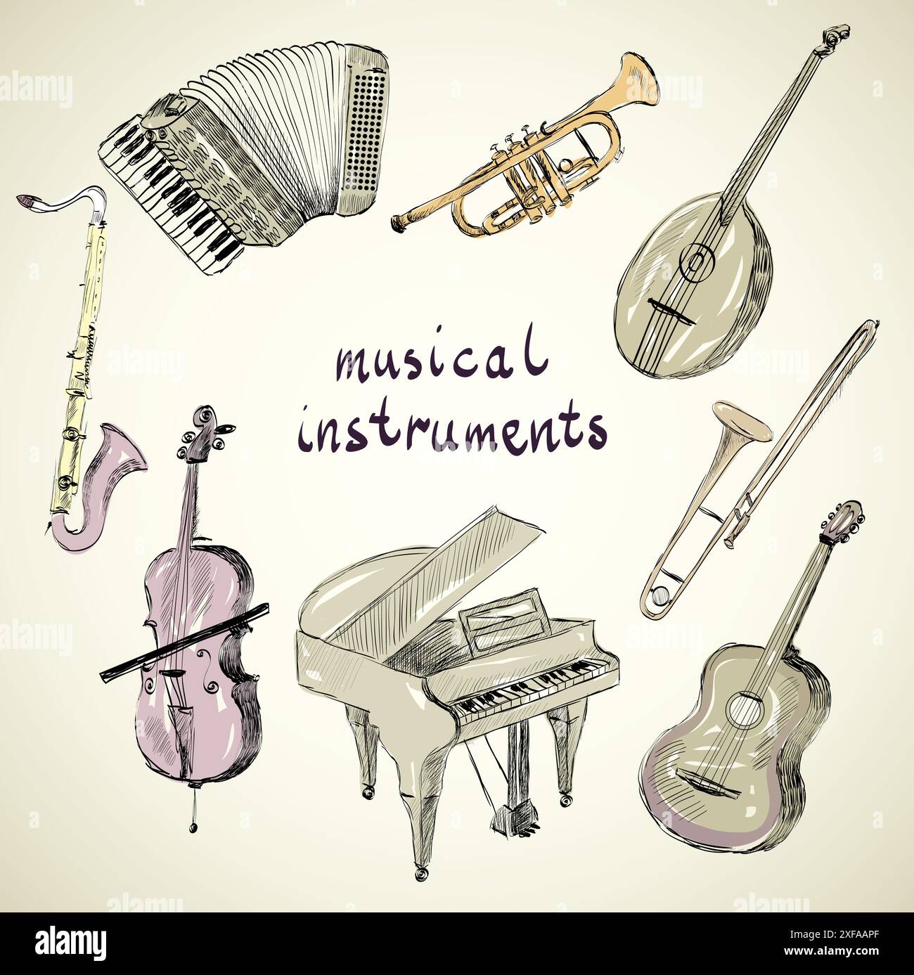 hand drawn set of classical musical instruments Stock Vector Image ...