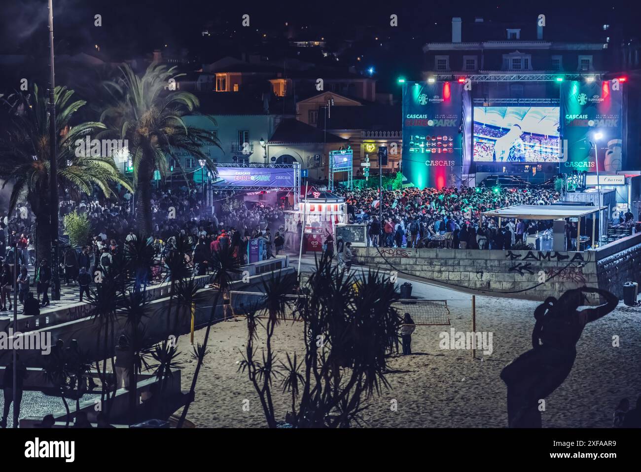 Cascais, Portugal - July 1st, 2024: Crowds watch the Quarter Final game ...