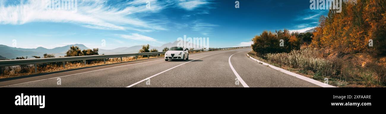 Alfa Romeo Giulietta Car Of White Color In Spanish Motorway Stock Photo ...