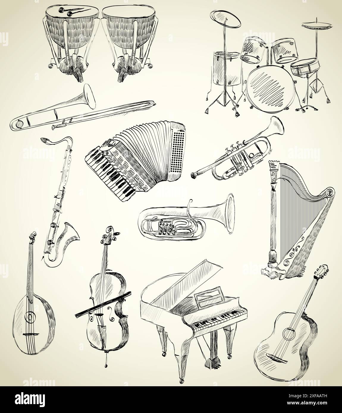 hand drawn set of classical musical instruments Stock Vector Image ...