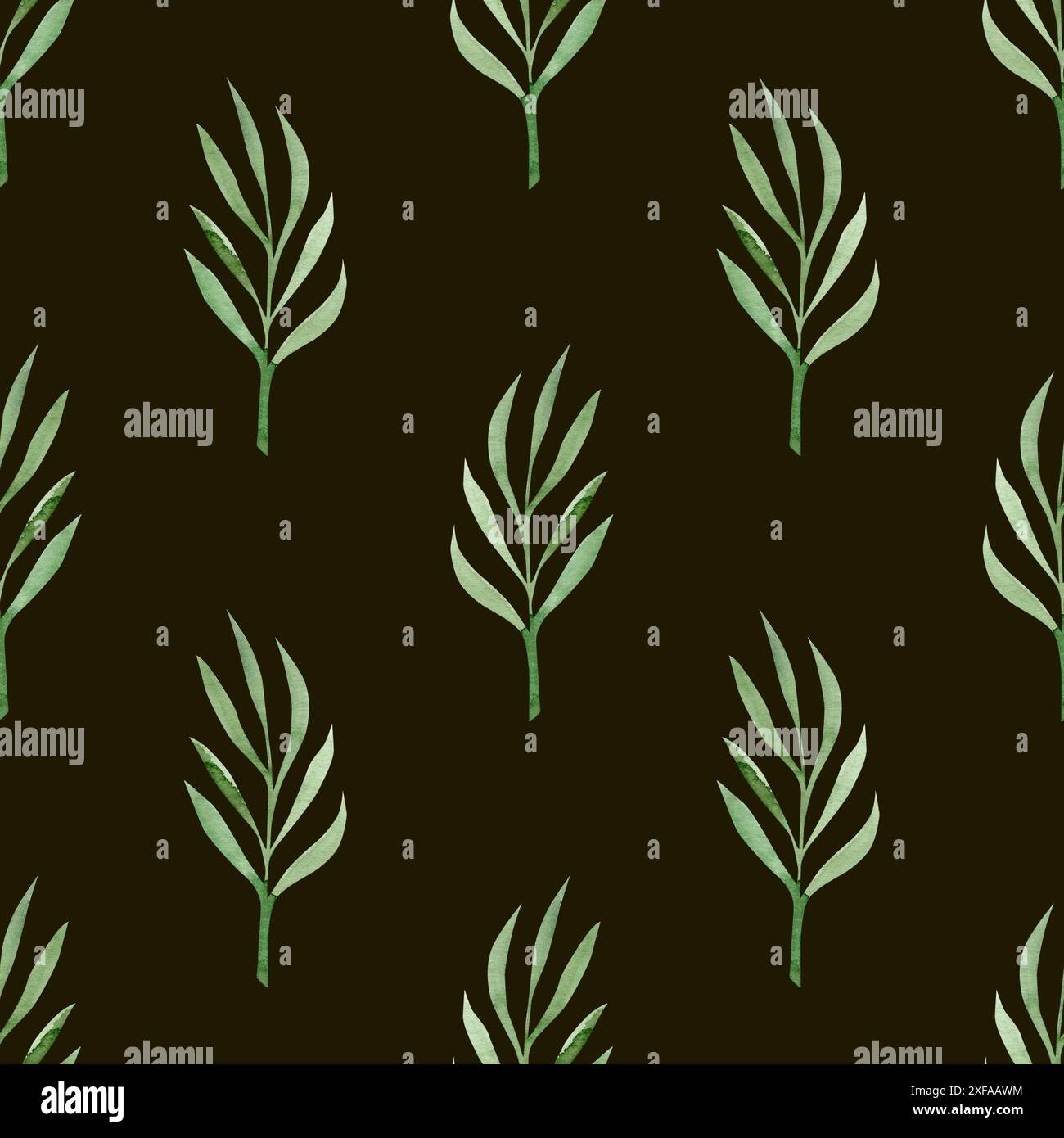 Plant pattern on dark background. Watercolor hand-drawn illustration ...