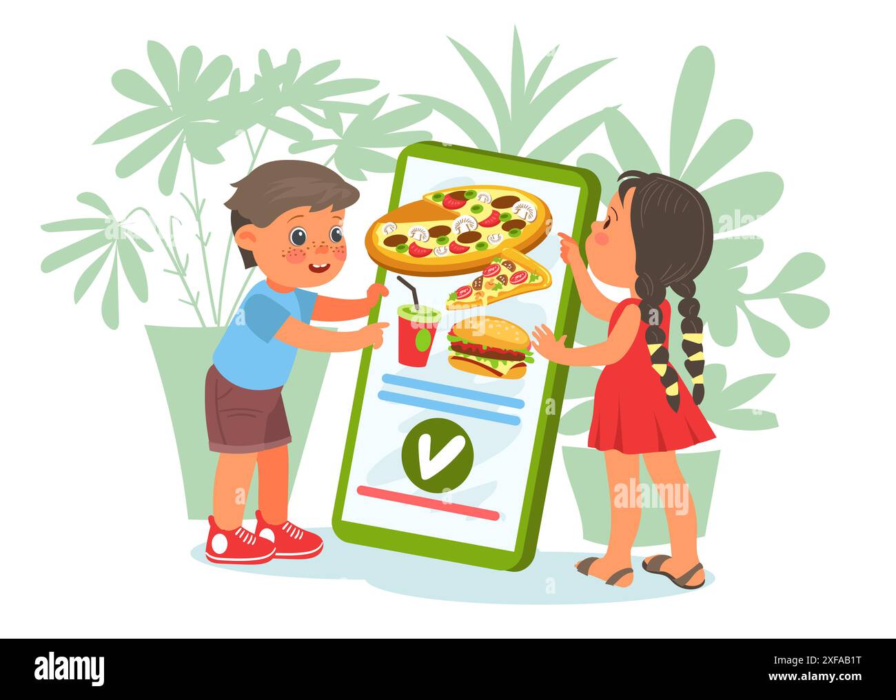 Fast food ordering app. Children order meal online. Mobile internet ...