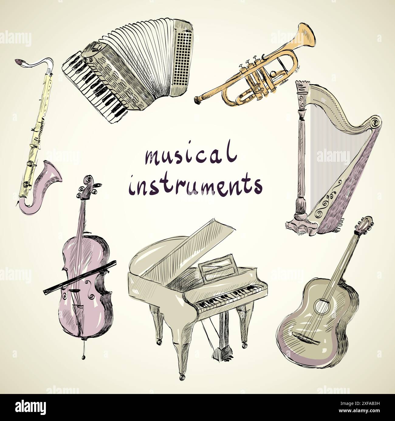 hand drawn set of classical musical instruments Stock Vector Image ...