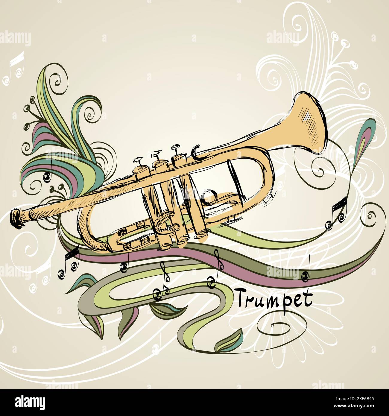 Hand drawn illustration of musical trumpet Stock Vector Image & Art - Alamy