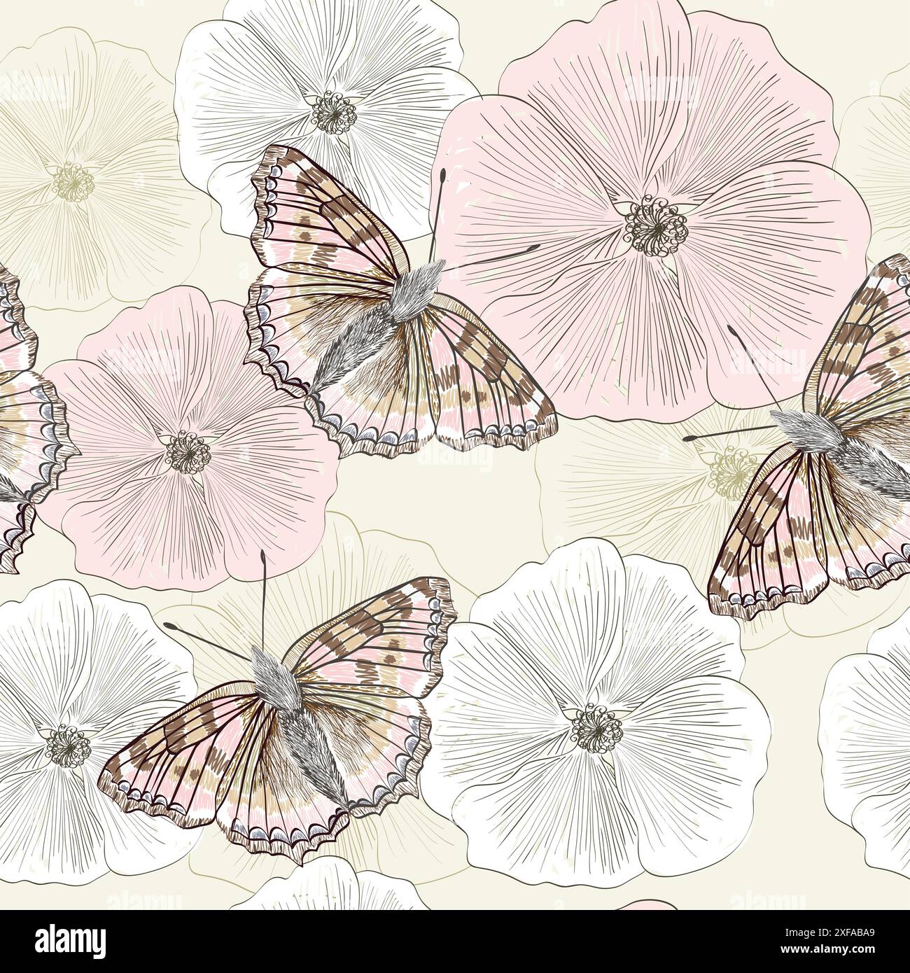 Illustration of beautiful butterflies flying around flower Stock Vector ...
