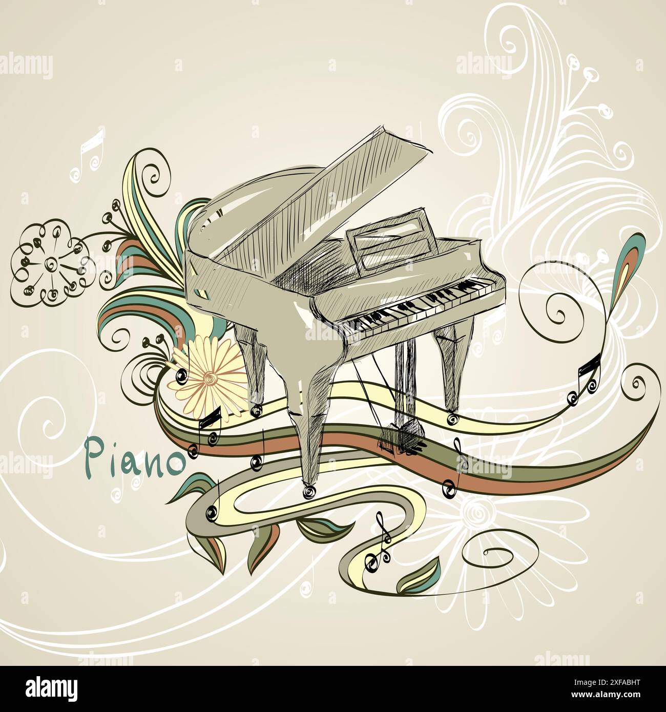 sketch grand piano on a beige background Stock Vector Image & Art - Alamy