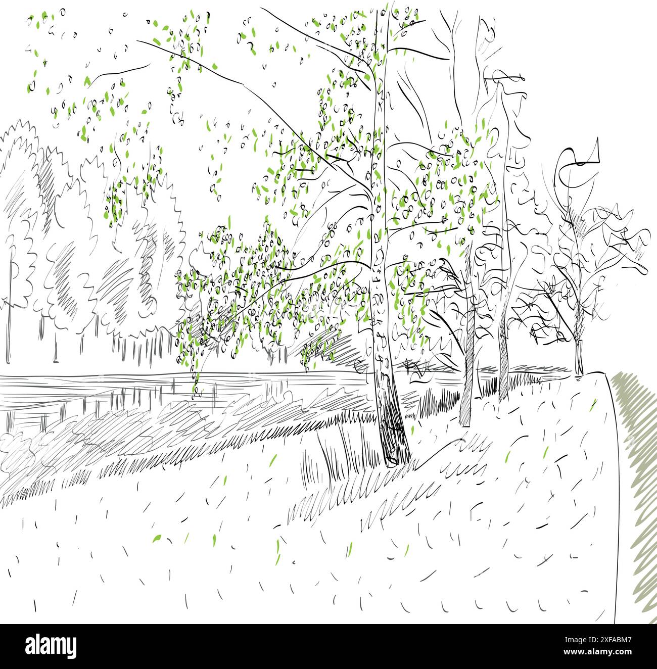 Tree over river Stock Vector Images - Alamy