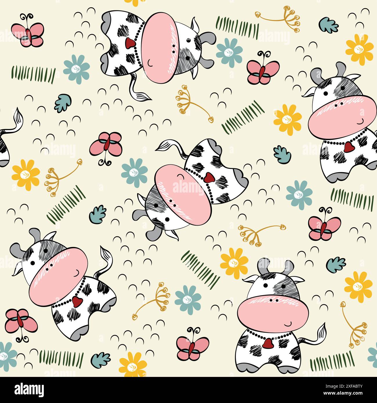babies hand draw seamless pattern with cows Stock Vector Image & Art ...