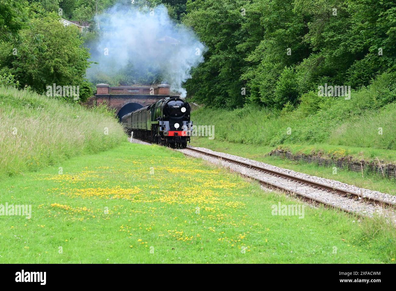 Sir Archibald Sinclair a Battle of Britain class locomotive exiting a ...