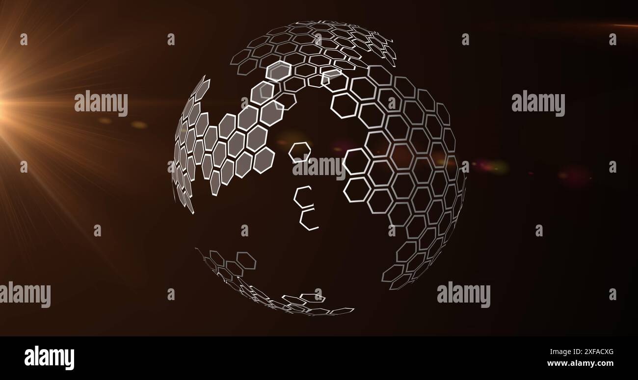 Image of orange light spot and spinning globe against black background ...
