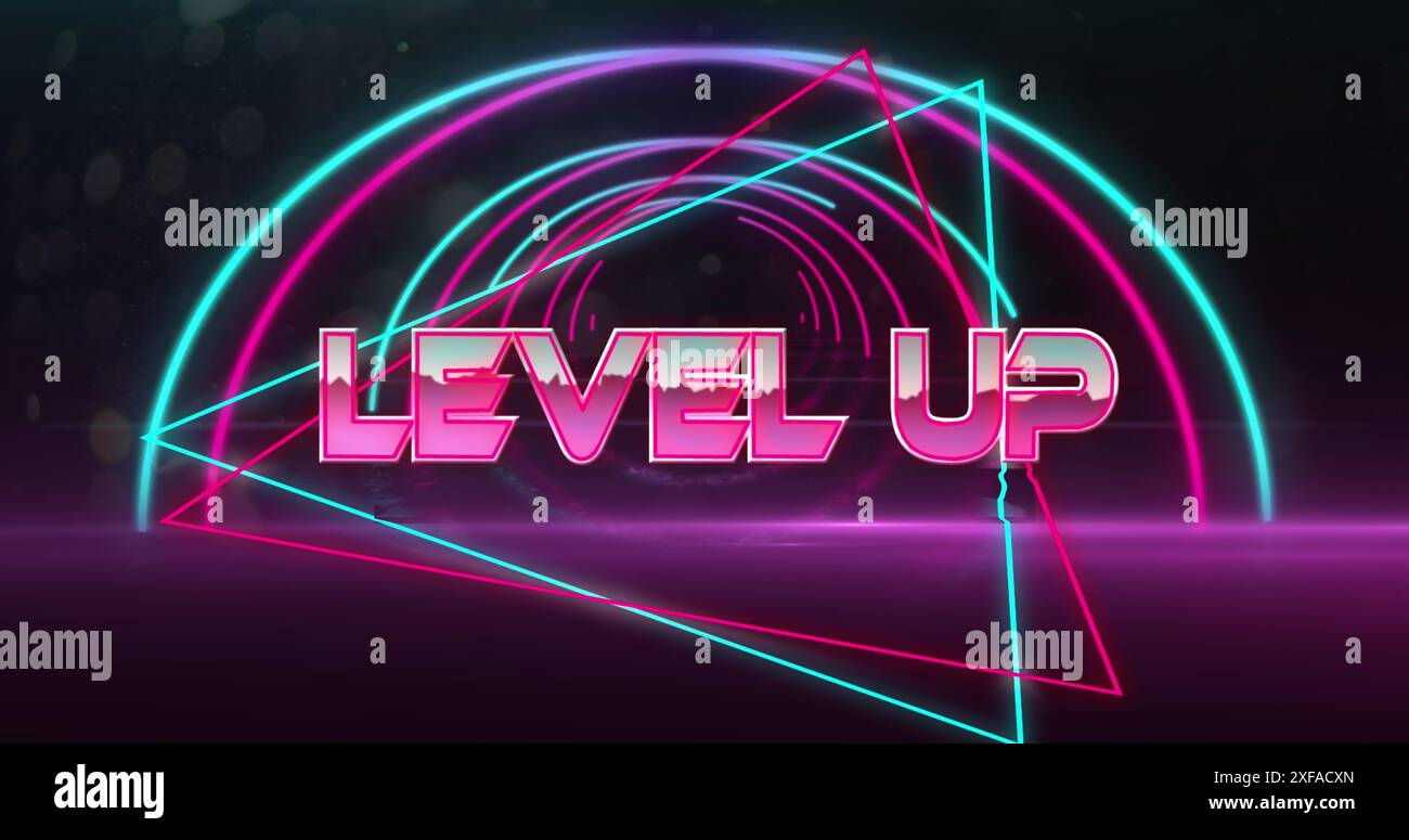 Image of high score text in pink shiny letters over pink and blue neon ...