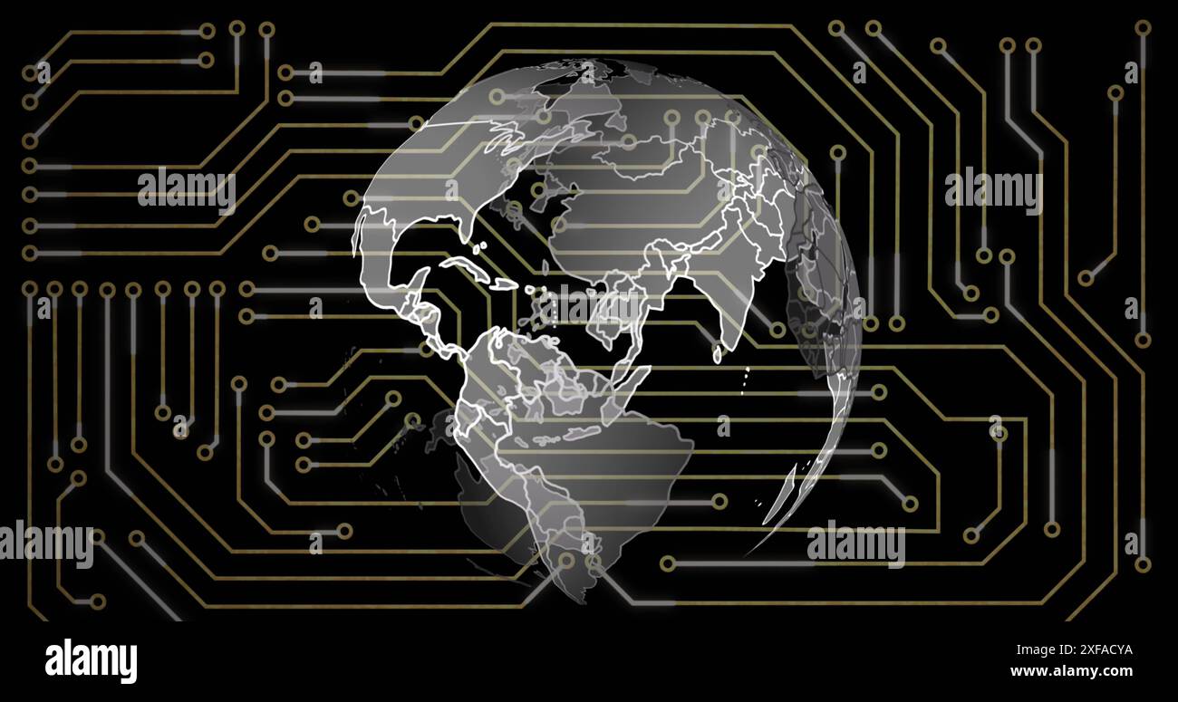 Microprocessor connections over globe network hi-res stock photography ...