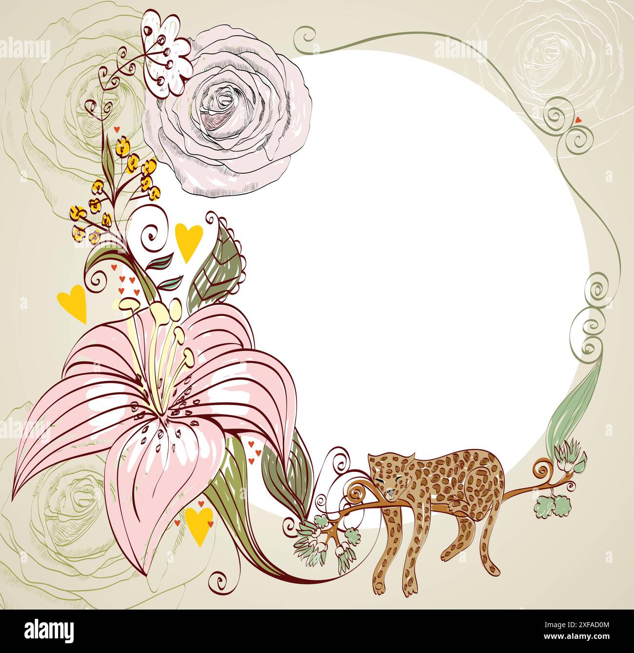 illustration of a leopard and blooming summer flowers Stock Vector ...