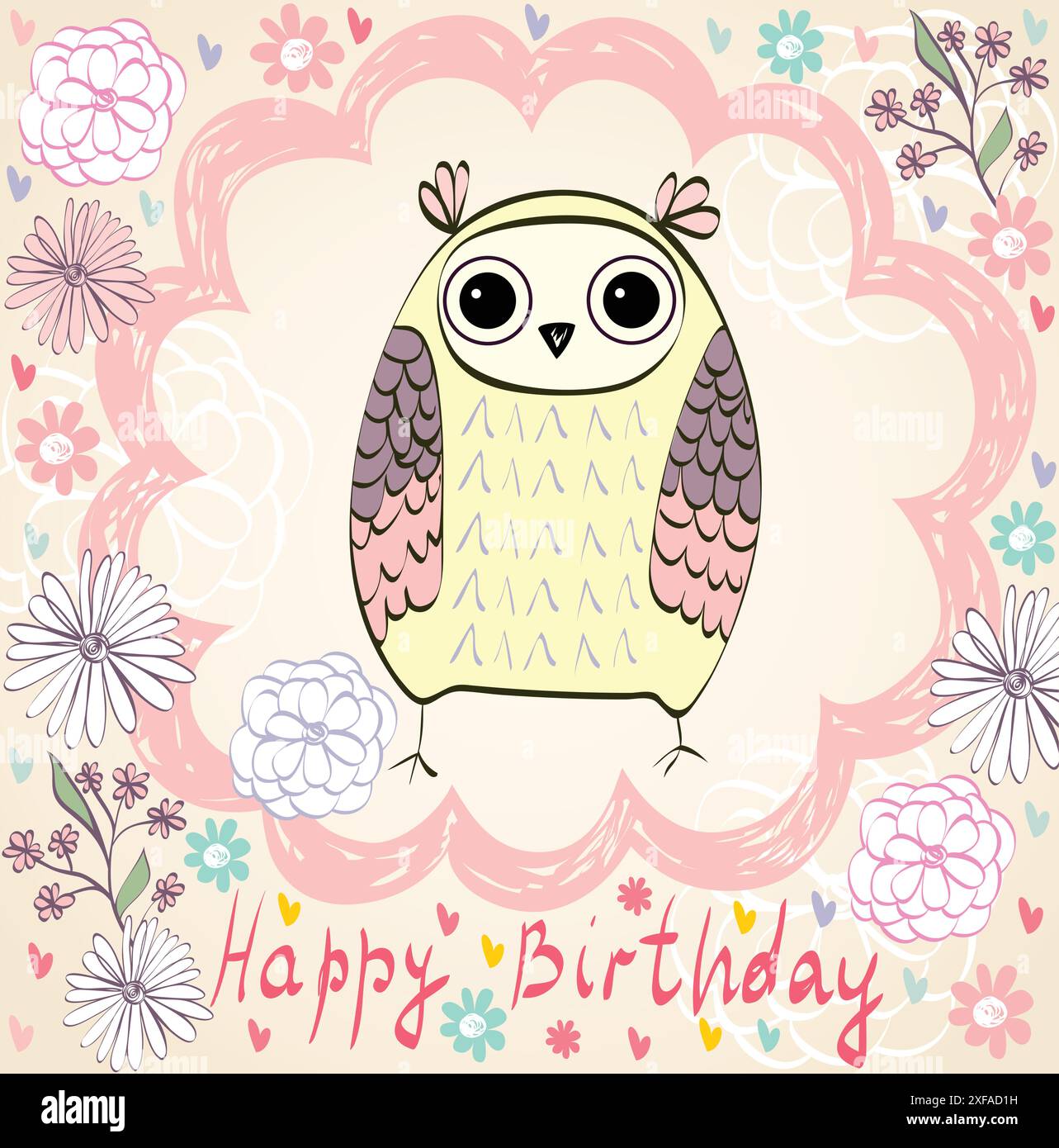 Stylish cute cartoon invitation card with flowers Stock Vector Image ...