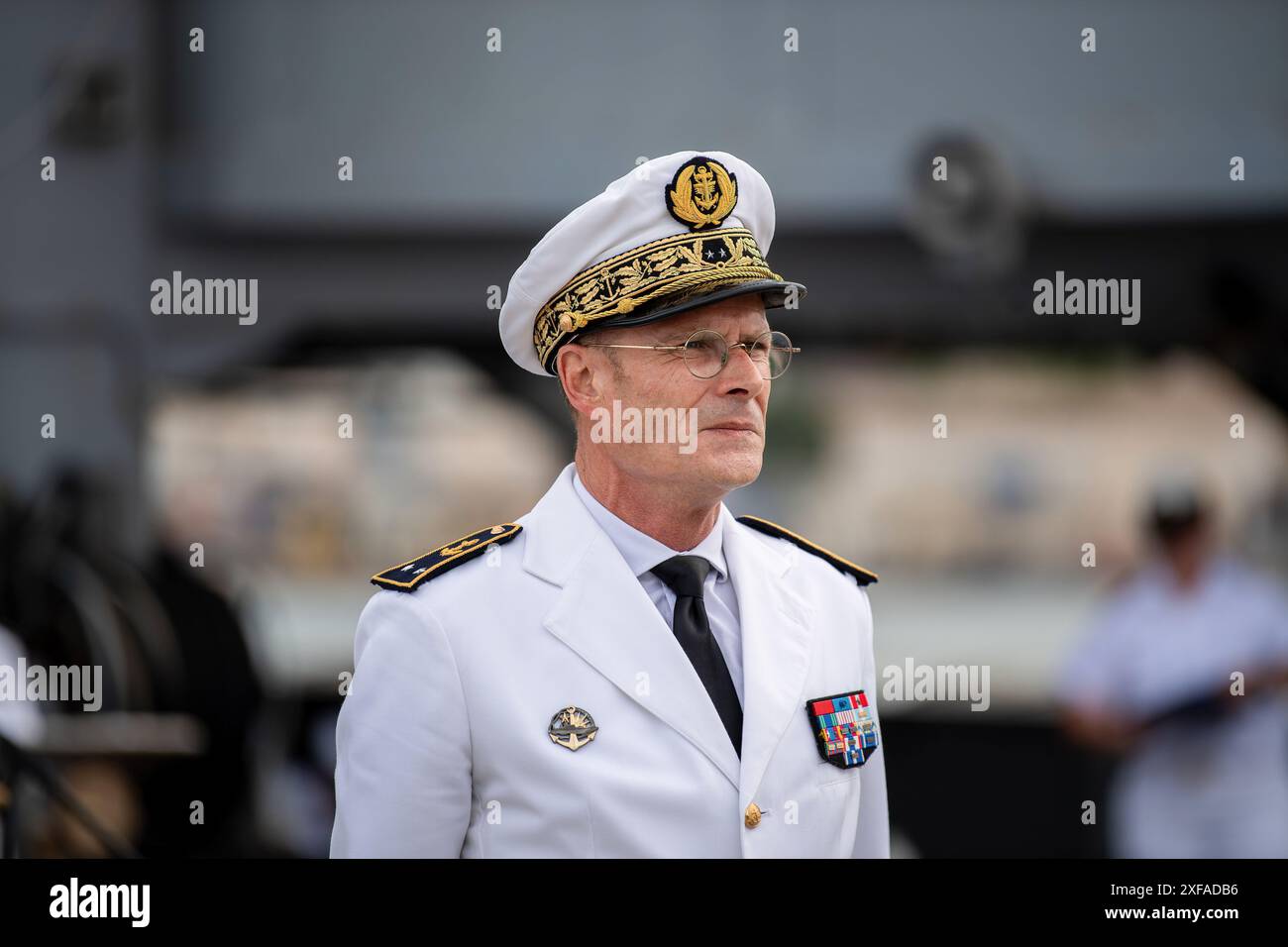 Rear Admiral Yannick Bossu seen during the ceremony. Command of NATO's ...